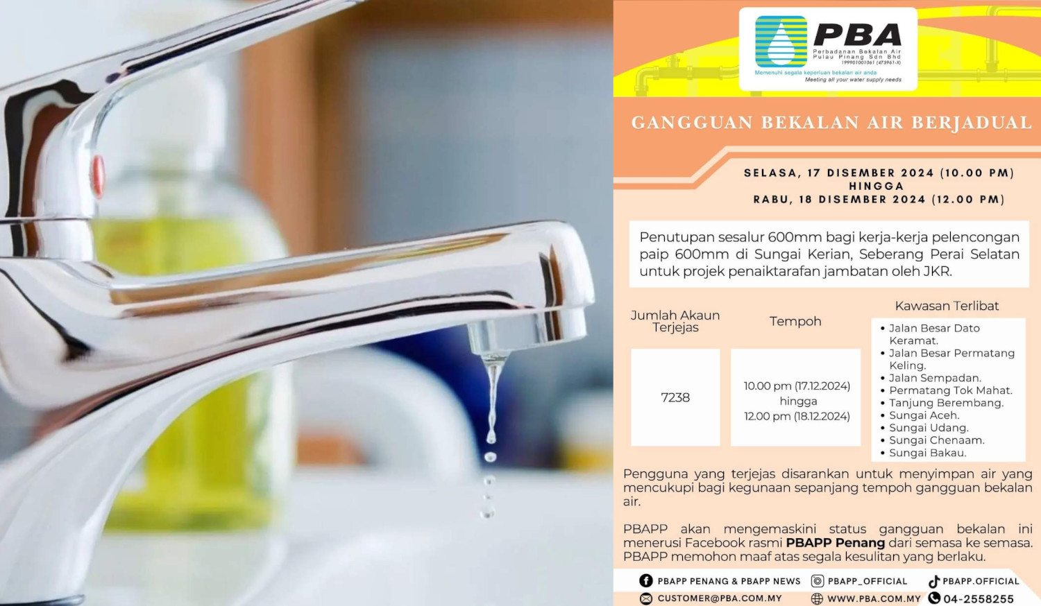 Scheduled water disruption in Seberang Perai Selatan | Penang Property Talk